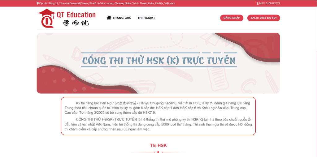 HỆ THỐNG THI THỬ TRẮC NGHIỆM HSK HOÀN THIỆN TẠI VIỆT NAM - HVCG Software